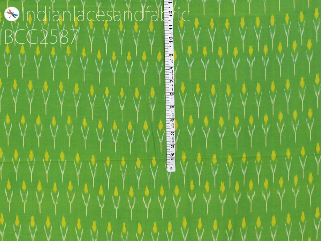 Green Ikat Cotton Fabric by Yard Indian Homespun Handwoven - Etsy