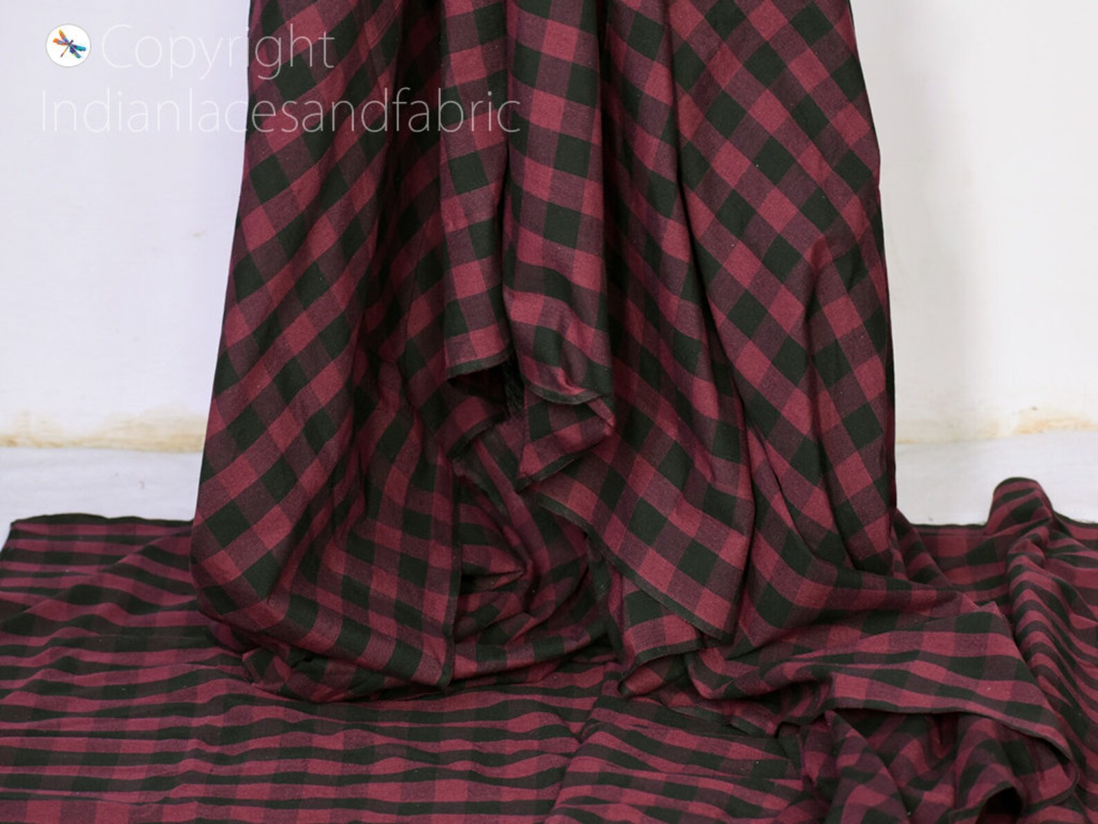 Indian Check Ikat Cotton Fabric By Yard Homespun Handwoven | Etsy