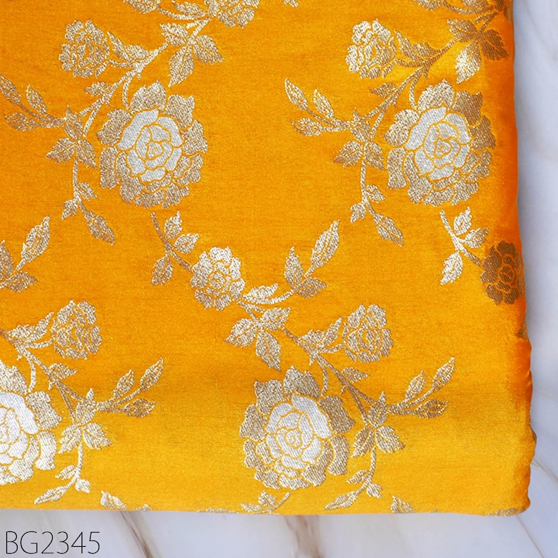 Indian Yellow Brocade by the Yard Banarasi Wedding Dresses Costumes ...