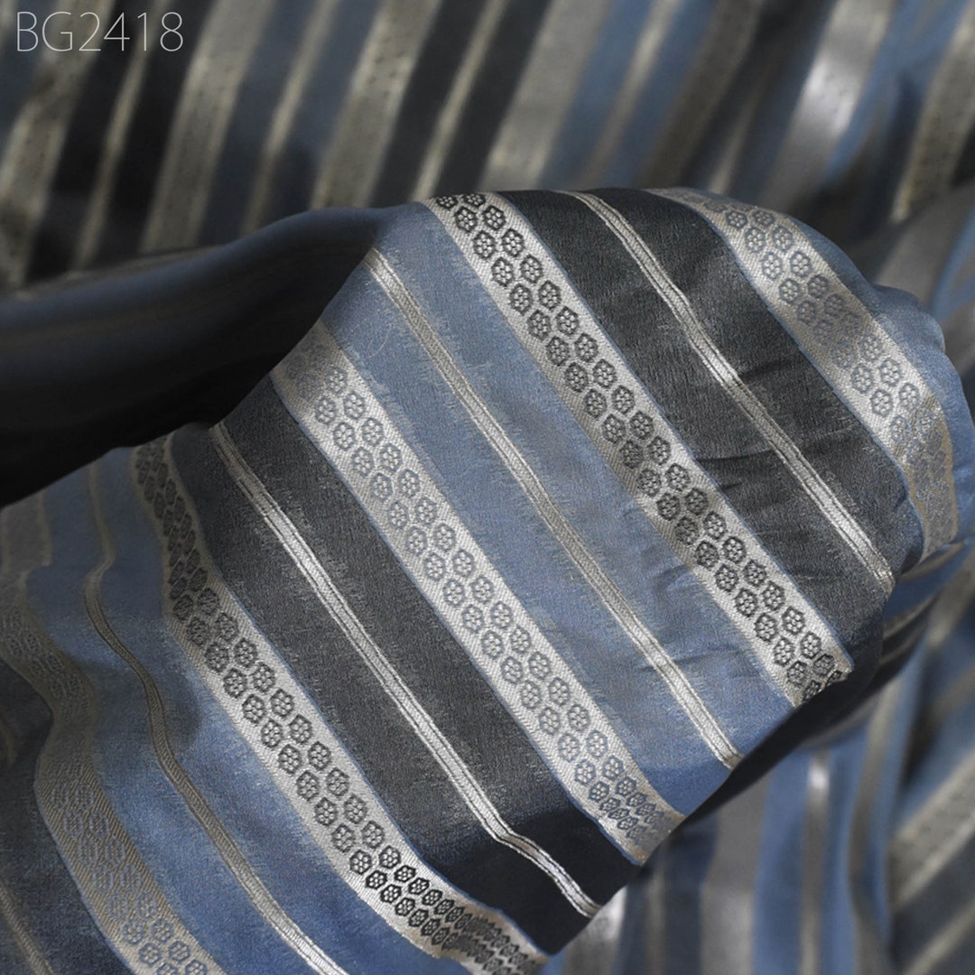 Grey Indian Brocade by the Yard Diagonal Stripes Banarasi Benarse ...