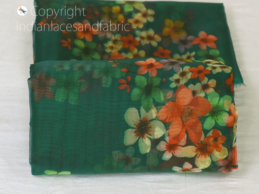 Indian Floral Print Organza Saree Fabric by the Yard DIY Crafting ...