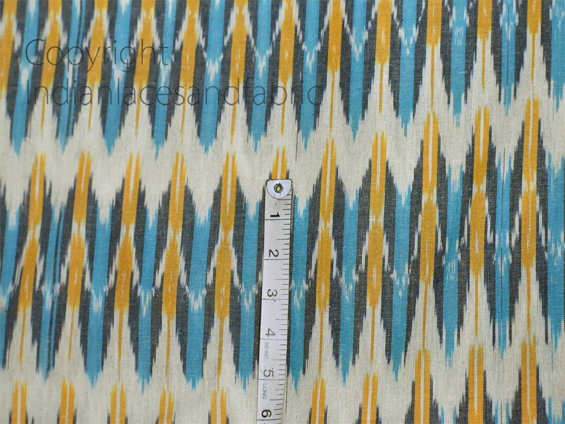 Blue Ikat Cotton Fabric by the Yard Indian Handloom Upholstery - Etsy