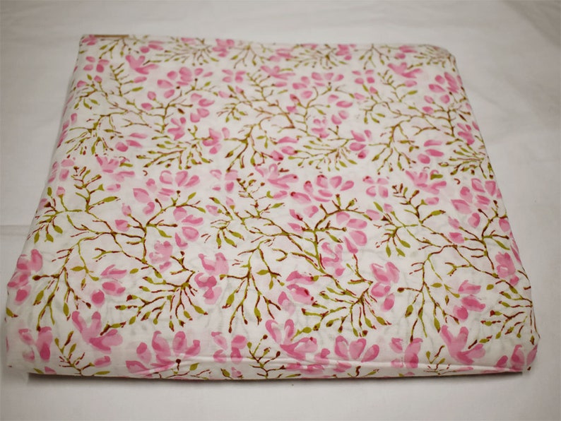 Pink Indian Floral Hand Stamped Block Printed Soft Cotton Fabric by ...
