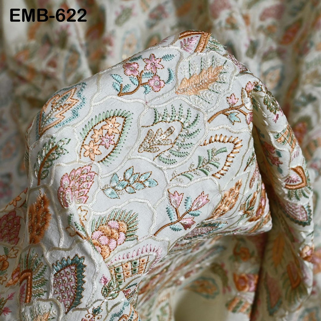 Ivory Embroidered Fabric by the Yard Sewing DIY Crafting Embroidery ...