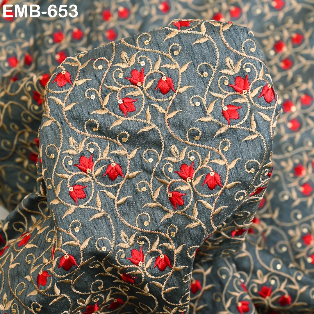 Grey Embroidered Fabric by 1 Yard Sewing DIY Crafting Embroidery ...