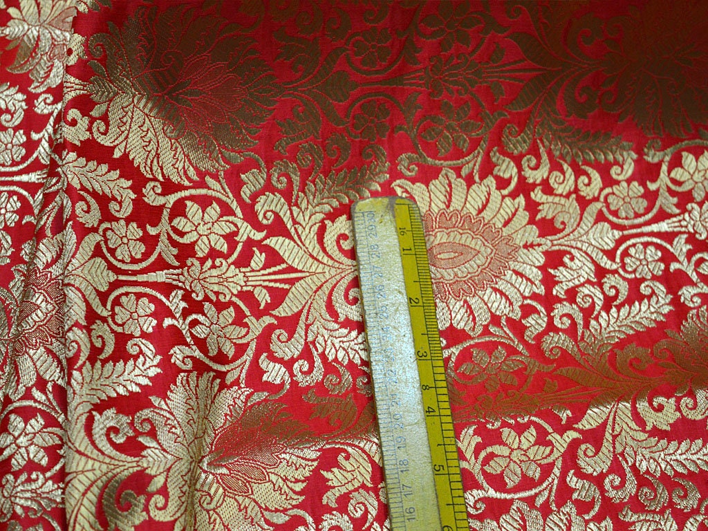 Coral Red Brocade Fabric by the Yard for Jacket Banarasi - Etsy