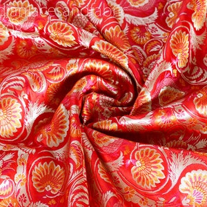 Indian Red Brocade Fabric by the Yard Banarasi Dress Material - Etsy