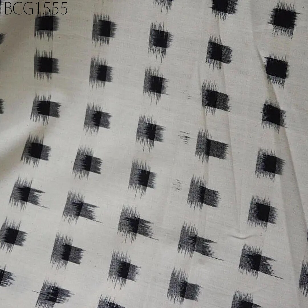 Soft Cotton Fabric Handloom Ikat Pattern Ivory Black Indian Fabric ...