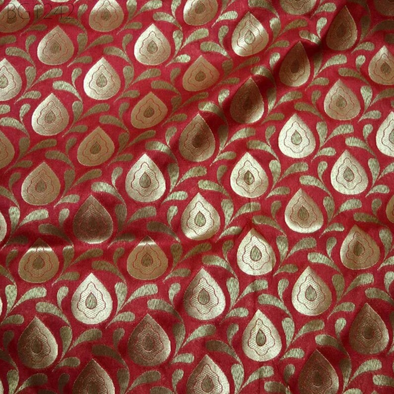 Red Brocade Fabric by the Yard Wedding Dress Banarasi Brocade Fabric ...