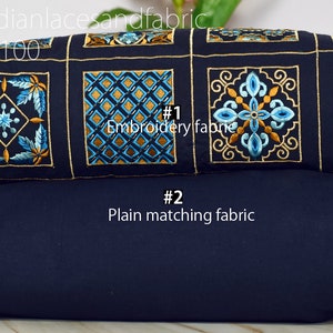 Navy Blue Embroidered Fabric Indian Embroidery Cotton Fabric - Etsy