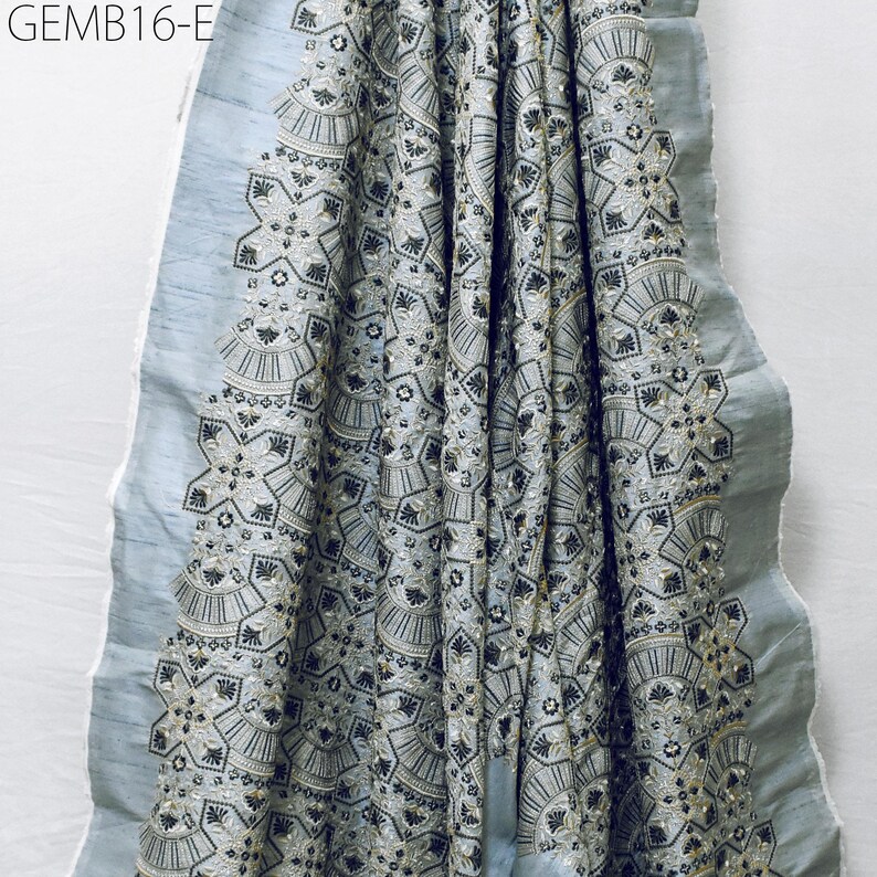 Grey Embroidered Fabric by the Yard Sewing DIY Crafting Indian ...