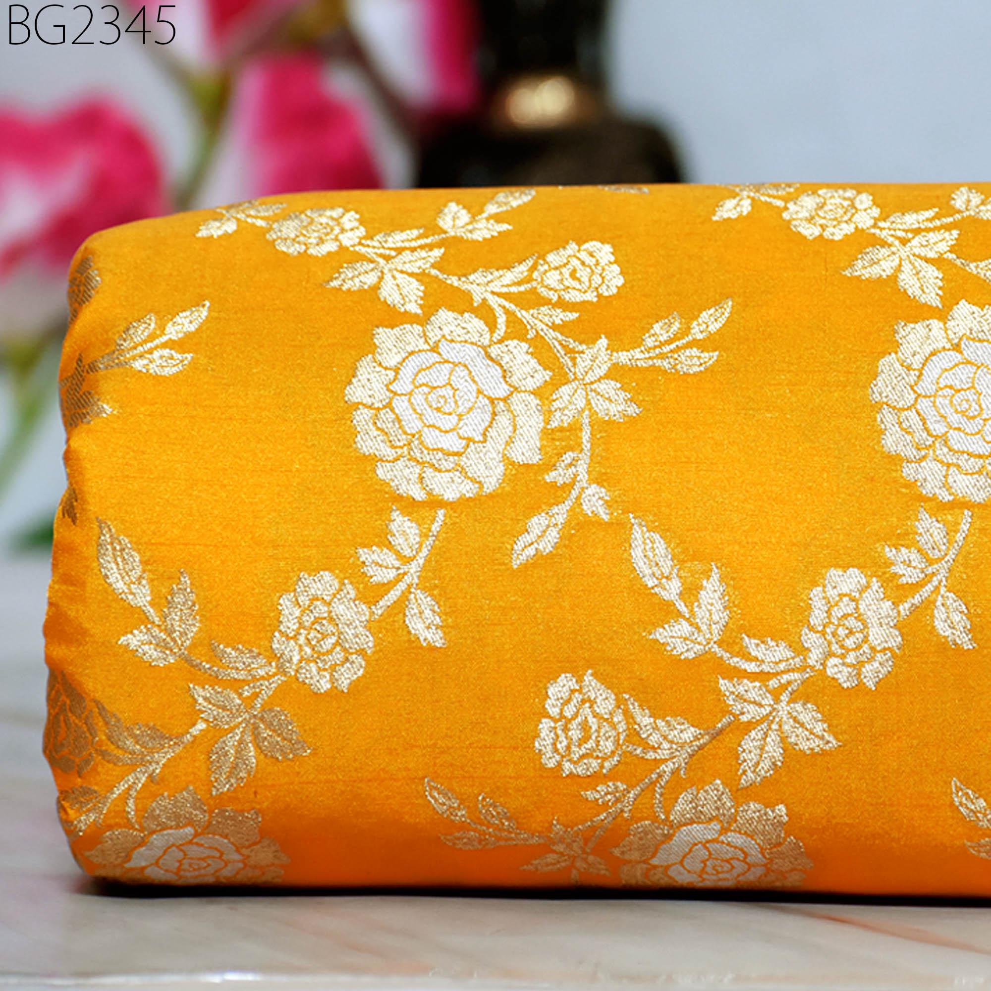 Indian Yellow Brocade by the Yard Banarasi Wedding Dresses Costumes ...