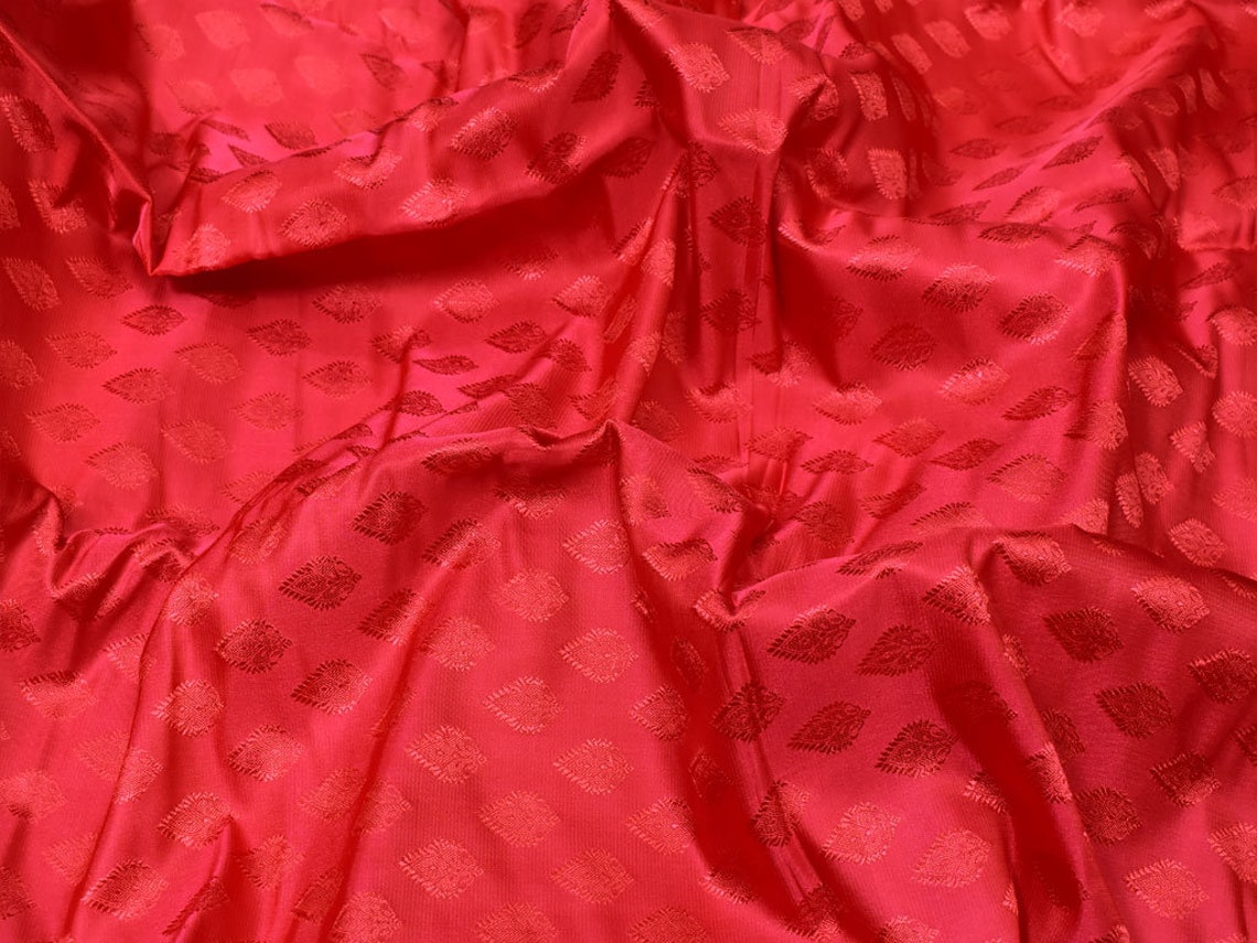 Red Indian Jacquard Dress Material Brocade Wedding Dress Fabric by the ...