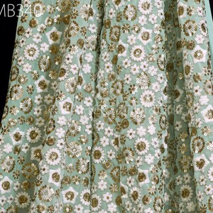 Mint Indian Embroidered Fabric by the Yard Georgette - Etsy
