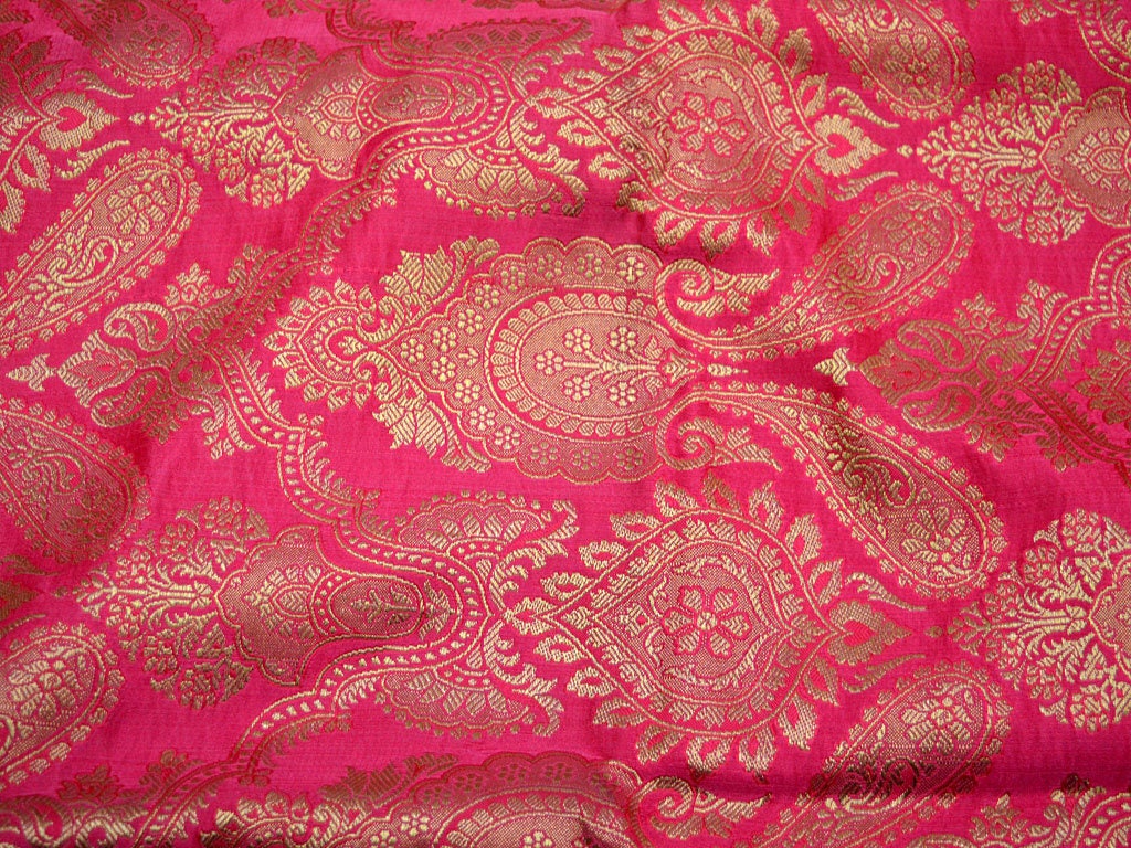 Carrot Red Brocade Fabric by the Yard Indian Wedding Dress - Etsy