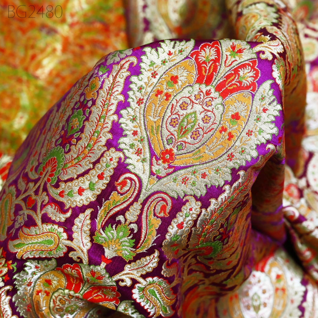 Purple Brocade Fabric by the Yard Historic Costume Indian Banarasi ...