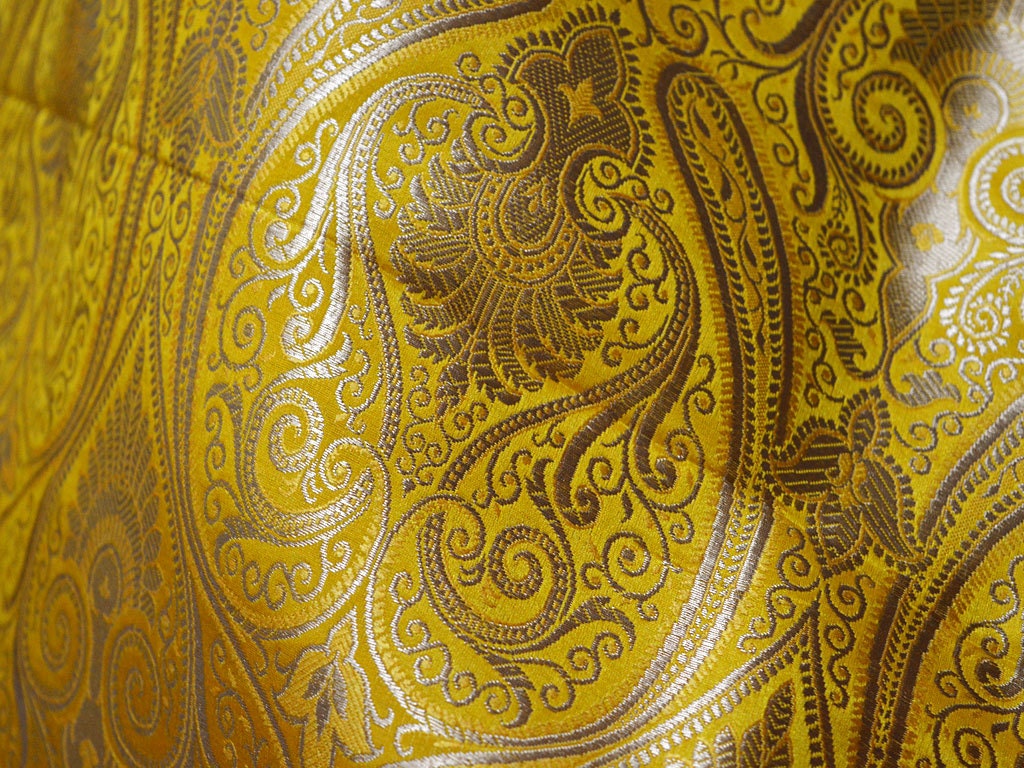 Yellow Brocade Fabric by the Yard Wedding Dress Banarasi | Etsy