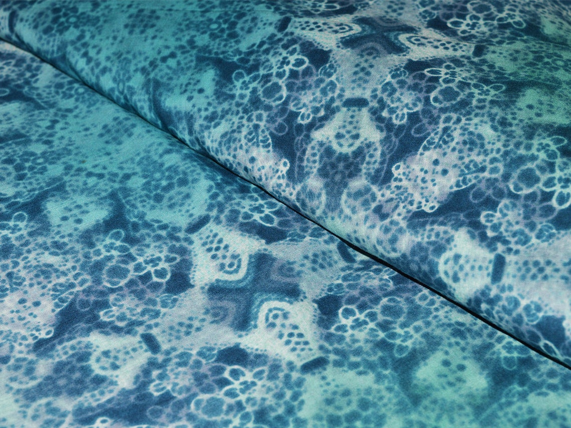 Abstract Print Screen Printed Cotton Fabric in Teal Blue Color - Etsy