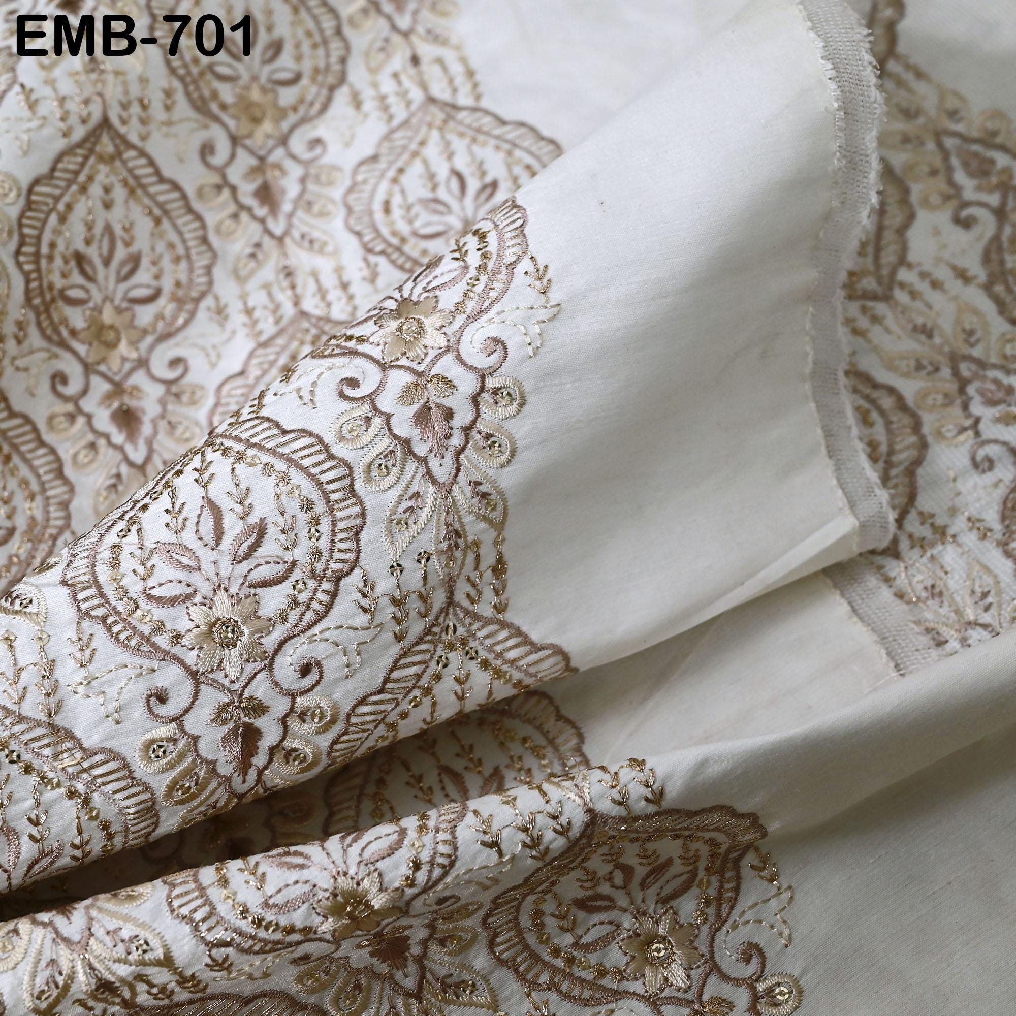 White Embroidered Fabric by the Yard Sewing DIY Crafting Indian ...