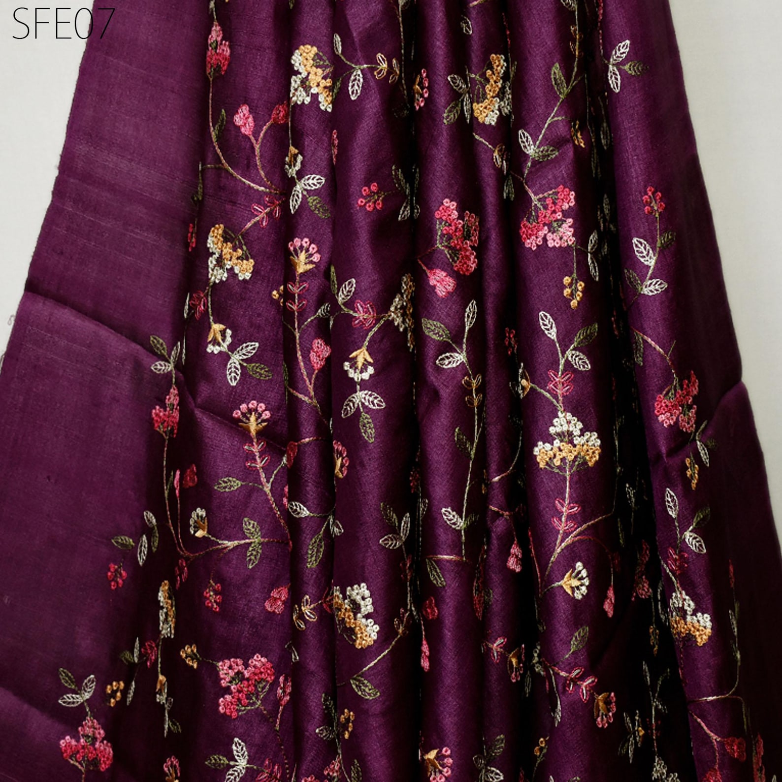 Pure Tussar Silk Embroidered Fabric by the Yard Indian Embroidery Raw ...
