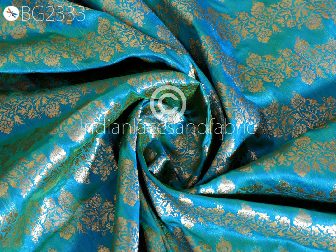 Iridescent Turquoise Brocade Fabric by the Yard Wedding Dress - Etsy