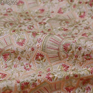 Pink Embroidered Fabric Sewing Crafting by the Yard Indian Embroidery ...