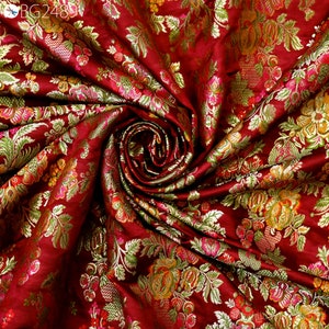 Dark Red Brocade Fabric by Yard Historic Costume Indian Banarasi ...