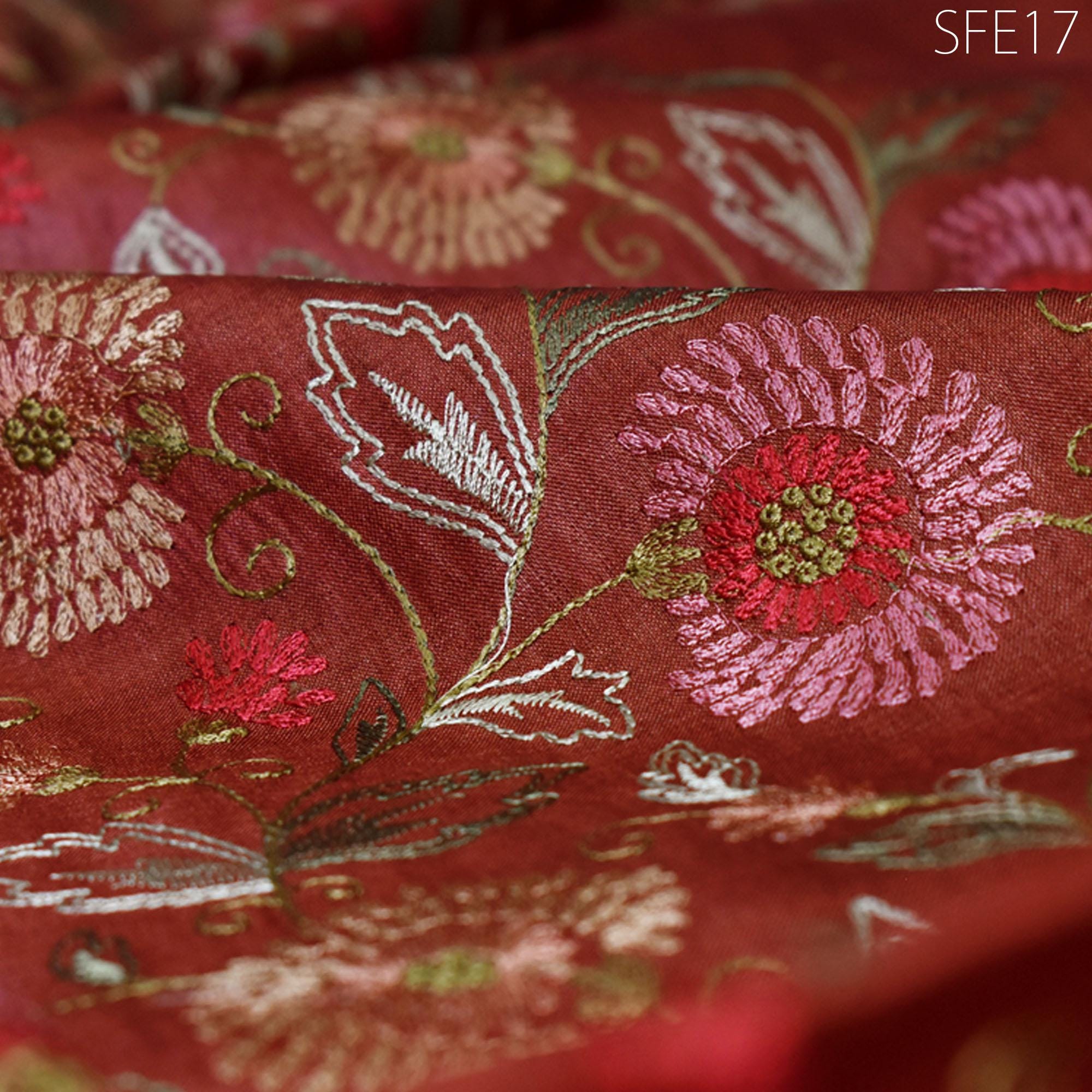 Pure Tussar Silk Embroidered Fabric by the Yard Indian Embroidery Raw ...