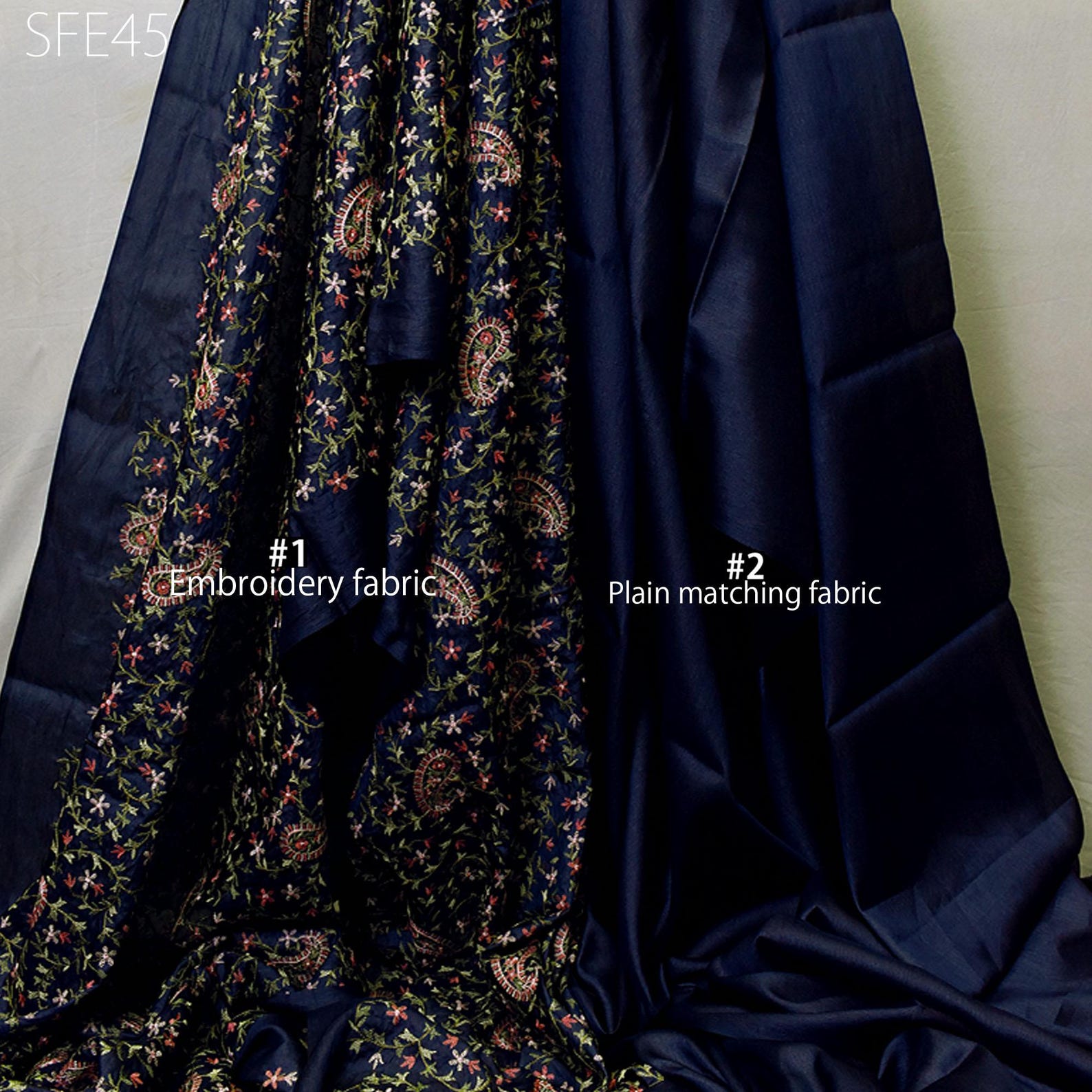 Blue Pure Tussar Silk Embroidered Fabric by the Yard Indian Embroidery ...