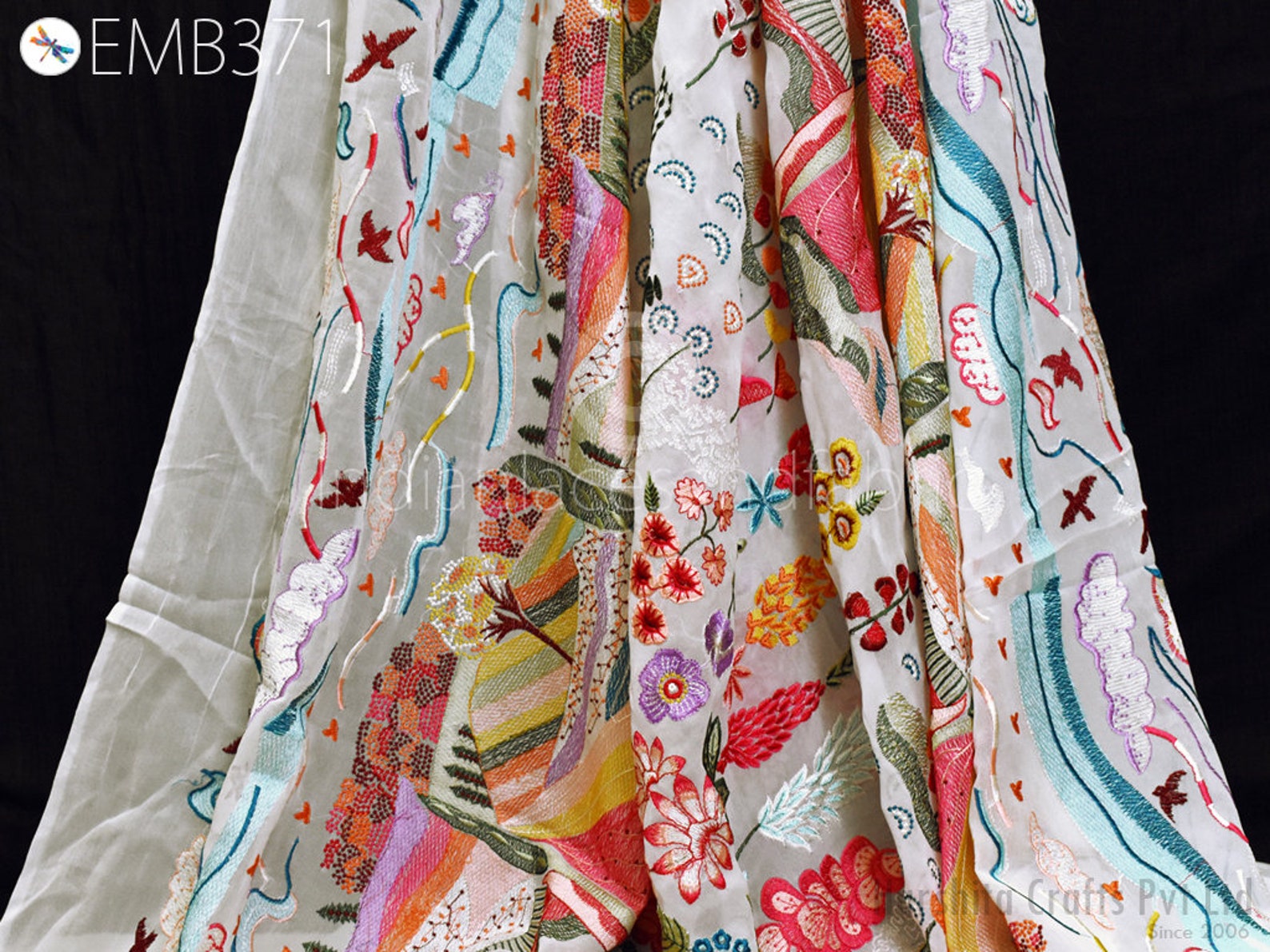 Buy 52'' Indian Embroidered Fabric by the Yard Multicolor Online in ...