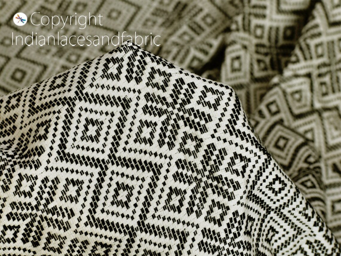 Black Indian Handloom Cotton Fabric by the Yard Textile Woven | Etsy