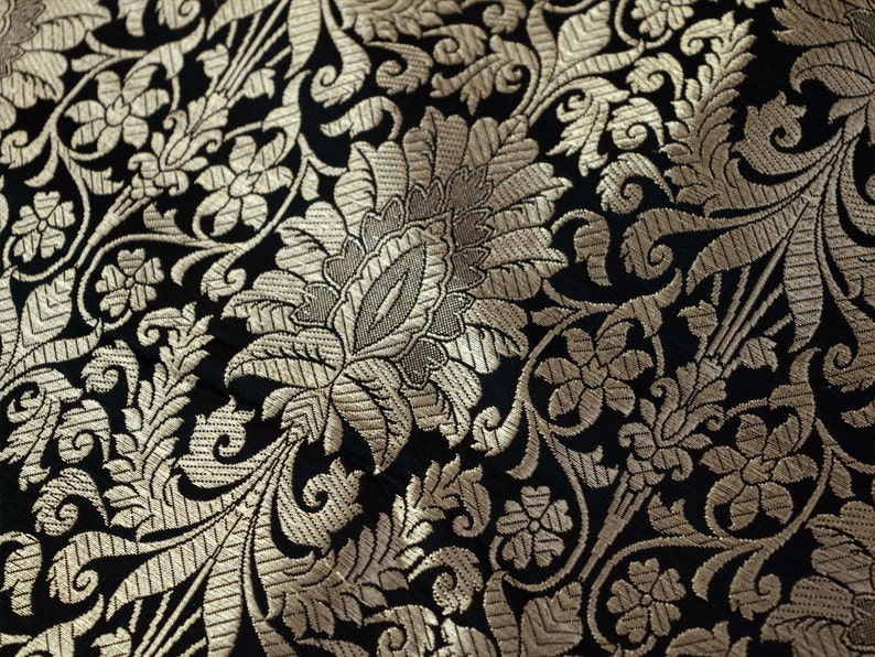Black Gold Weaving Brocade by the Yard Banarasi Fabric Wedding - Etsy