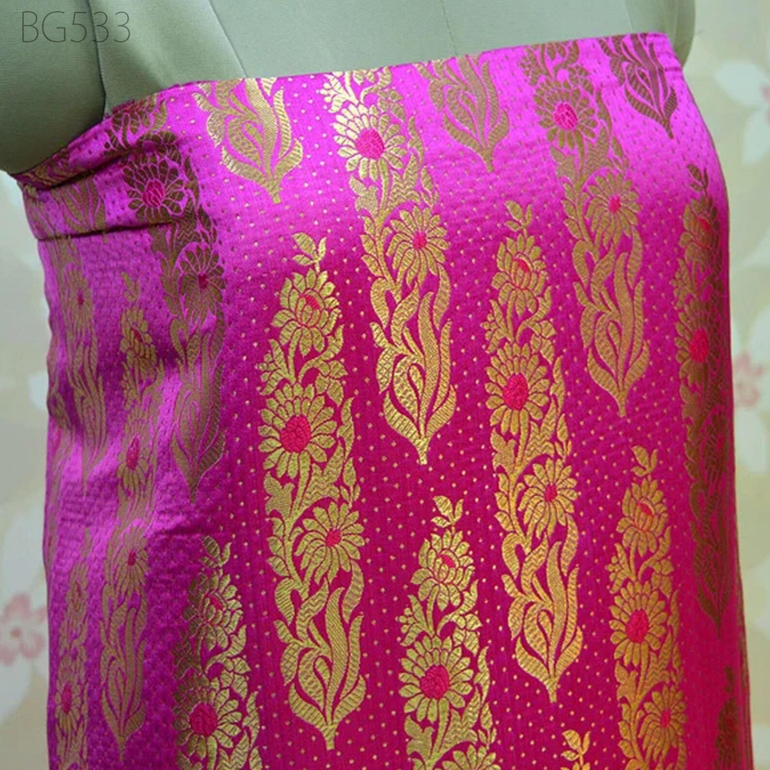 Magenta Brocade Fabric by the Yard Indian Wedding Dress Banarasi ...