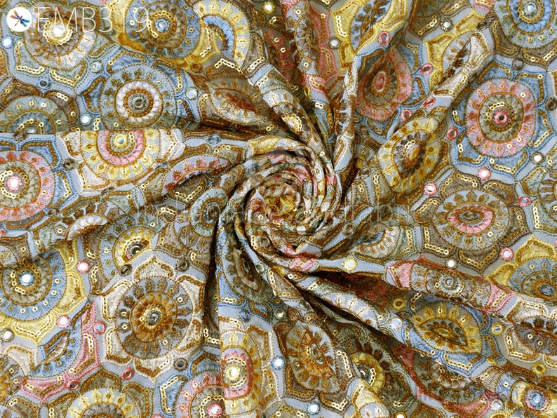 Indian Embroidered Georgette Fabric by the Yard Embroidery - Etsy