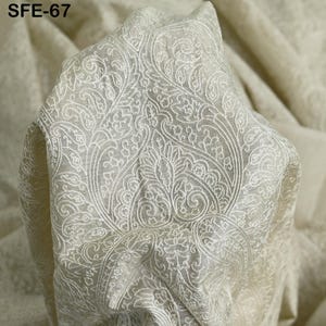 Beige Pure Silk Embroidered Munga Fabric by the Yard Indian Embroidery ...