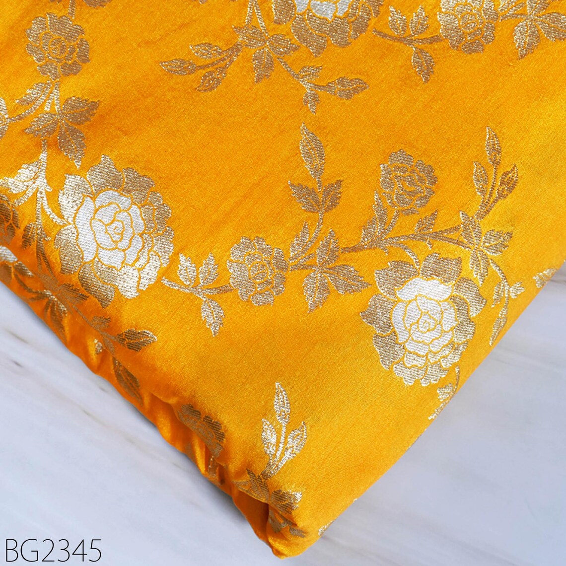 Indian Yellow Brocade by the Yard Banarasi Wedding Dresses Costumes ...