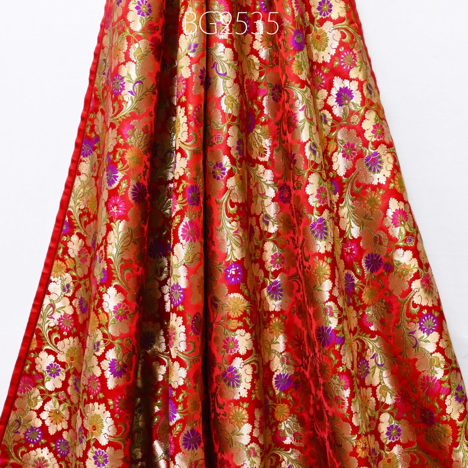 Red Brocade Fabric by the Yard Historic Costumes Indian Banarasi ...