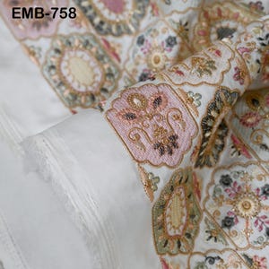 Ivory Embroidered Fabric by the Yard Sewing DIY Crafting Indian ...