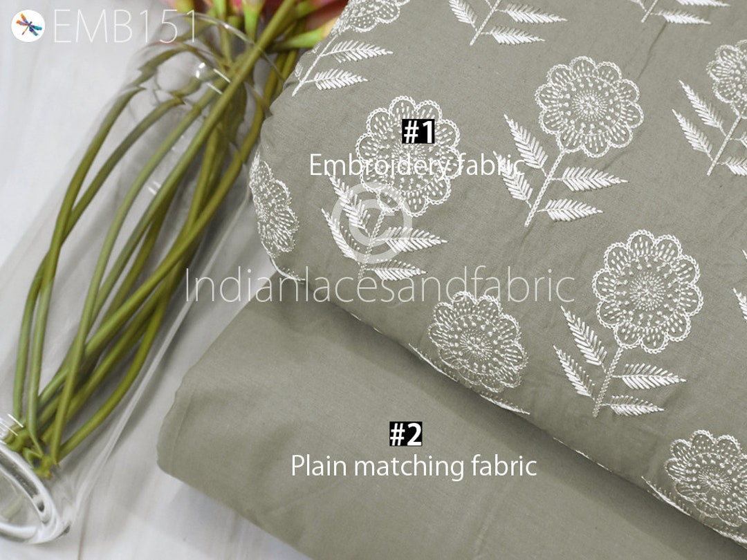Floral Embroidered Cotton Fabric by the Yard Indian Embroidery Sewing ...
