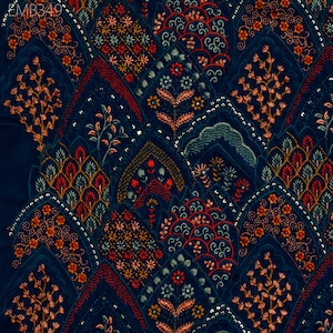 Teal Indian Embroidered Velvet Fabric by the Yard Sewing DIY Crafting ...