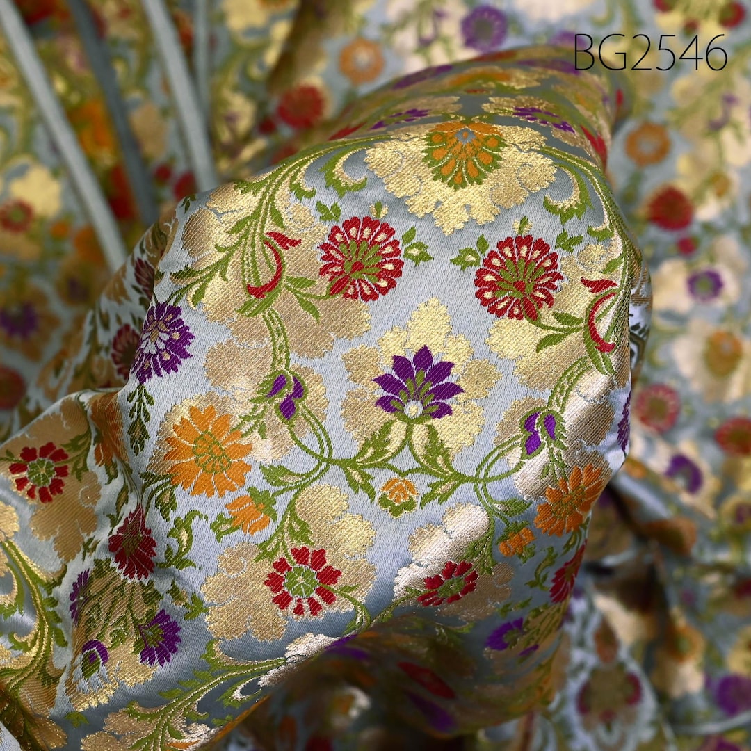 Grey Brocade Fabric by the Yard Indian Winter Wedding Dress Brides ...