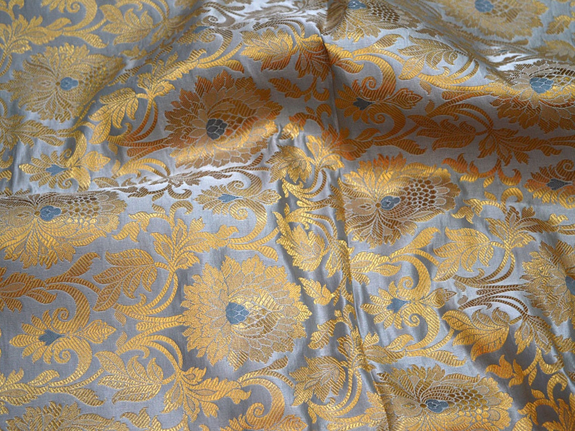 Grey Brocade Fabric by the Yard Banarasi Fabric Banarasi - Etsy