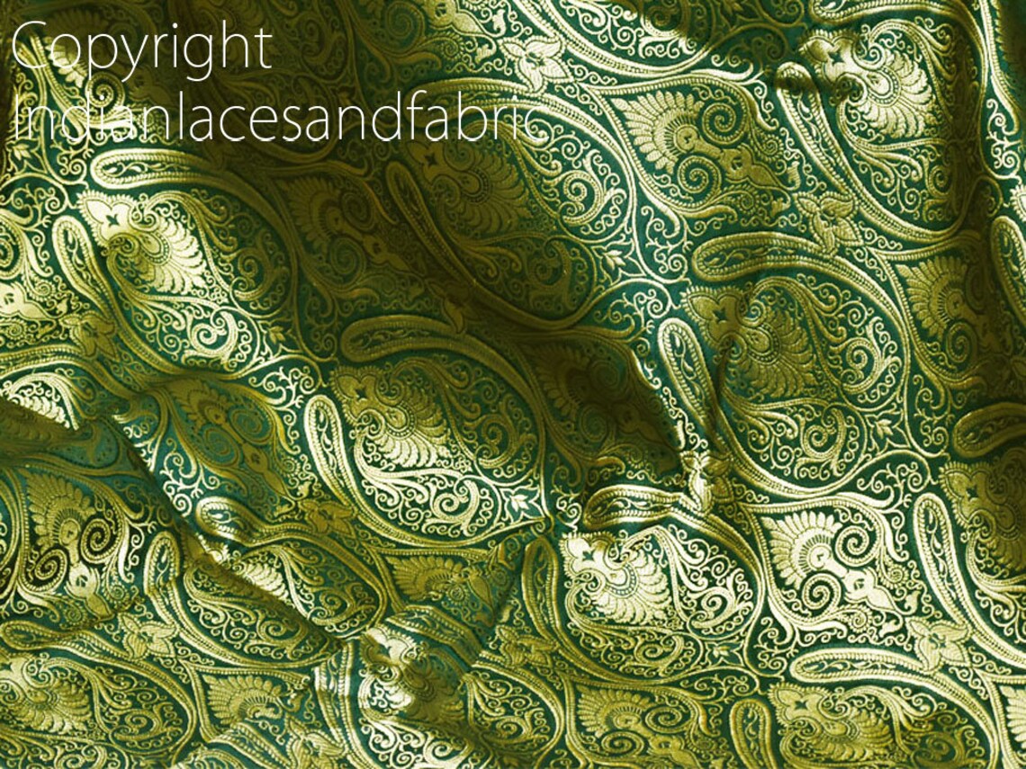 Bottle Green Indian Brocade Fabric by the Yard Banarasi - Etsy