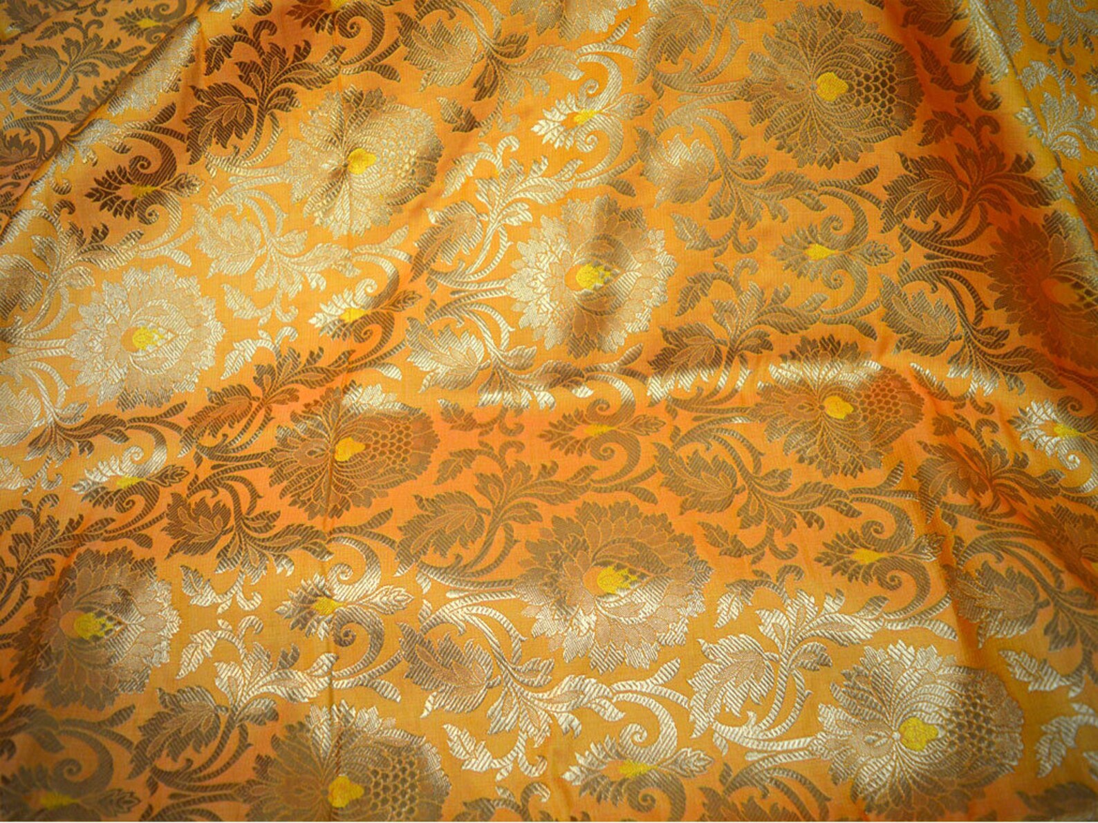 Yellow Brocade Fabric by the Yard Gold Banaras Brocade Fabric | Etsy