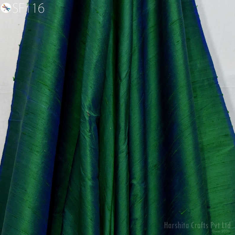 Peacock Green Indian Pure Dupioni Silk Raw Silk Fabric by the Yard ...