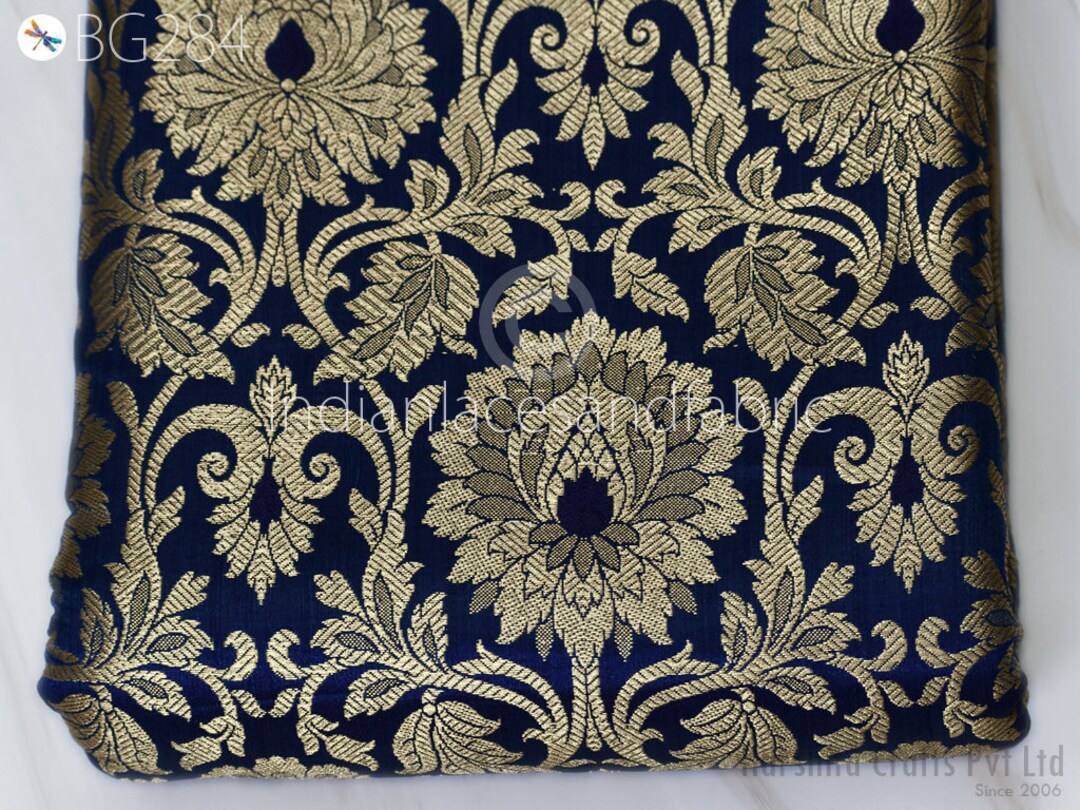 Blue Brocade Fabric by the Yard for Wedding Dress Banarasi - Etsy