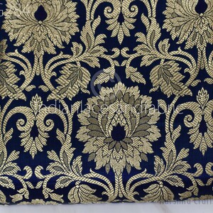 Buy Blue Brocade Fabric by the Yard for Wedding Dress Banarasi Fabric ...