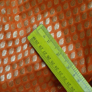 Orange Brocade Fabric by the Yard Crafting Wedding Dress Costume Indian ...