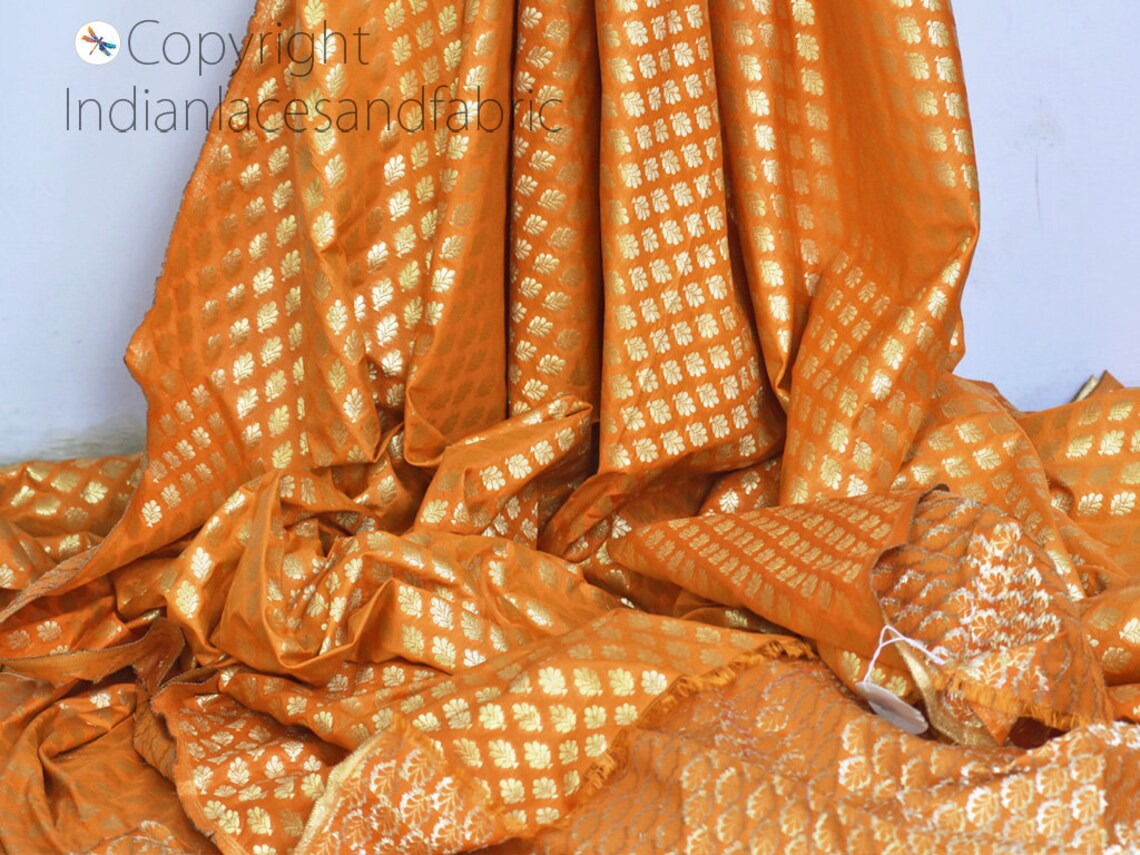 Orange Sewing Indian Brocade Fabric by the Yard Banaras - Etsy