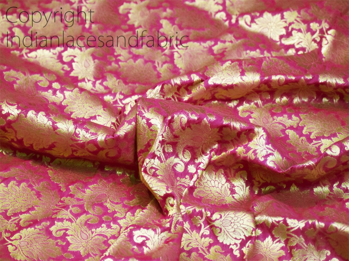 Dark Magenta Indian Brocade Fabric by the Yard Banarasi | Etsy